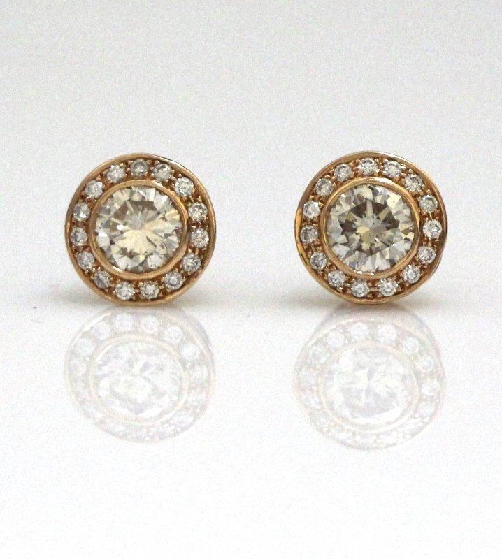 18K ROSE GOLD 1.07CT ROUND DIAMOND HALO STUD EARRINGS & MECAN ALPHA ...