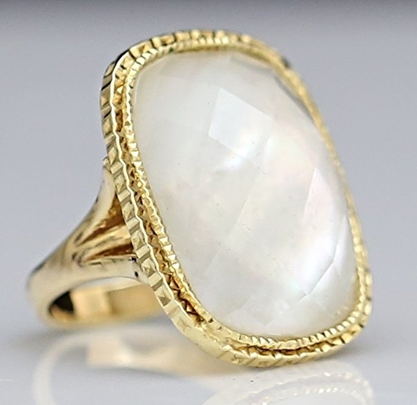 STUNNING HONORA 14K YELLOW GOLD LRG FACETED CUSHION MOTHER OF PEARL ...