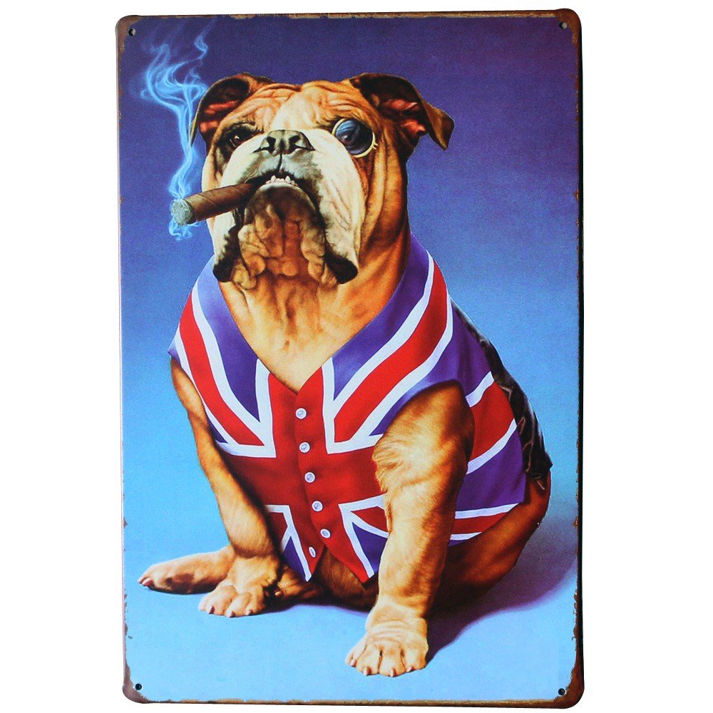 Cute Smoking Dog Metal Tin Signs Vintage Iron Plate Painting Art Home ...