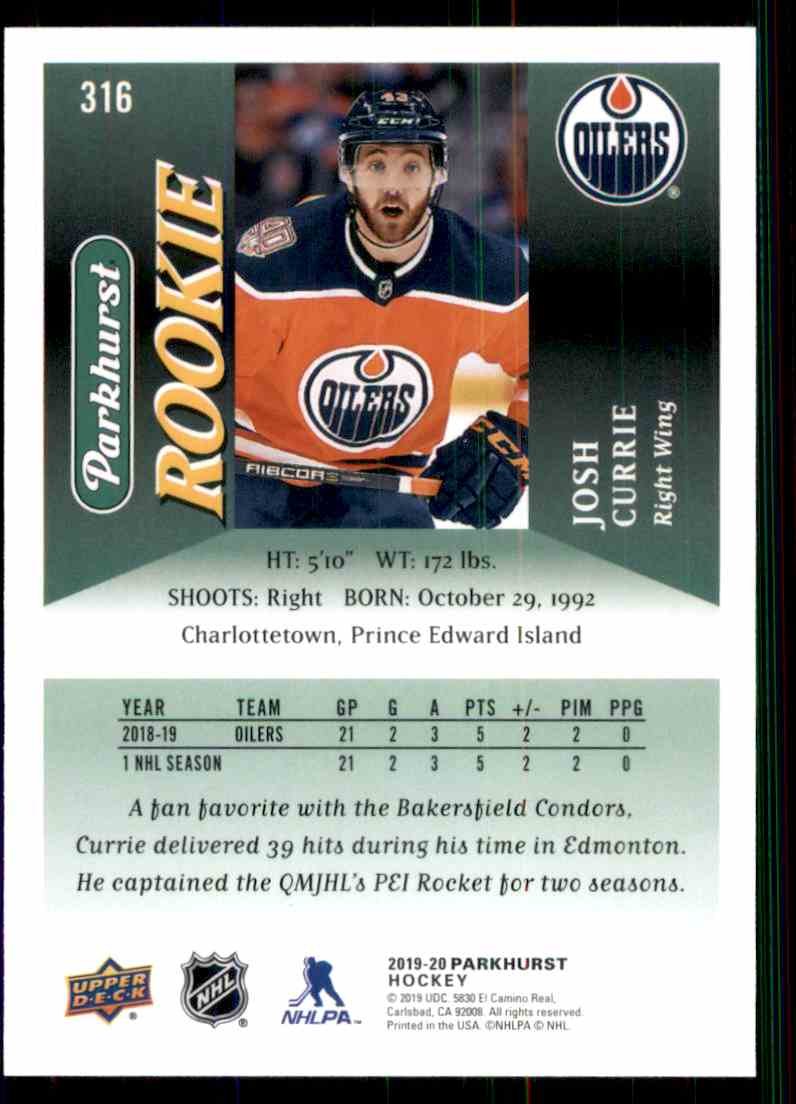 2019-20 Parkhurst Hockey #316 Josh Currie Rookie