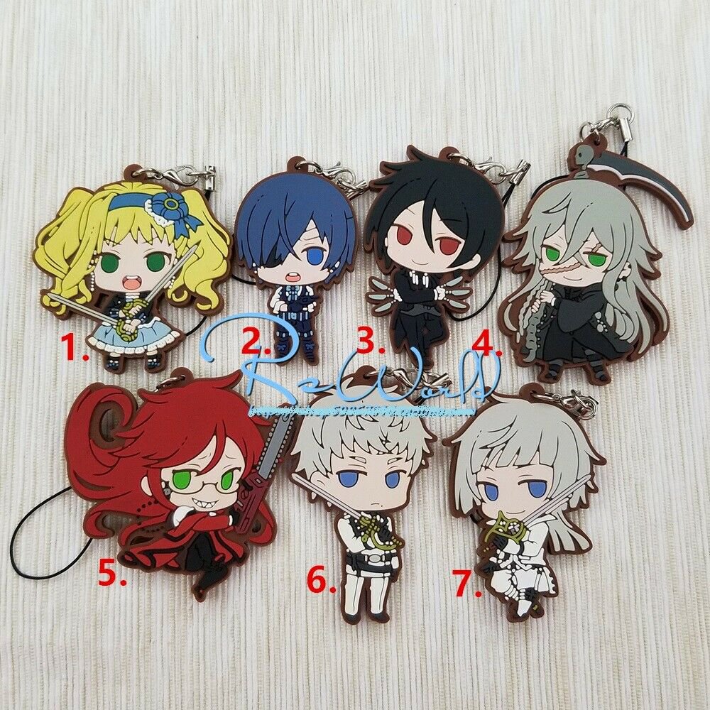 New Anime Kuroshitsuji Black Butler Rubber Strap Keychain Keyring Ciel ...