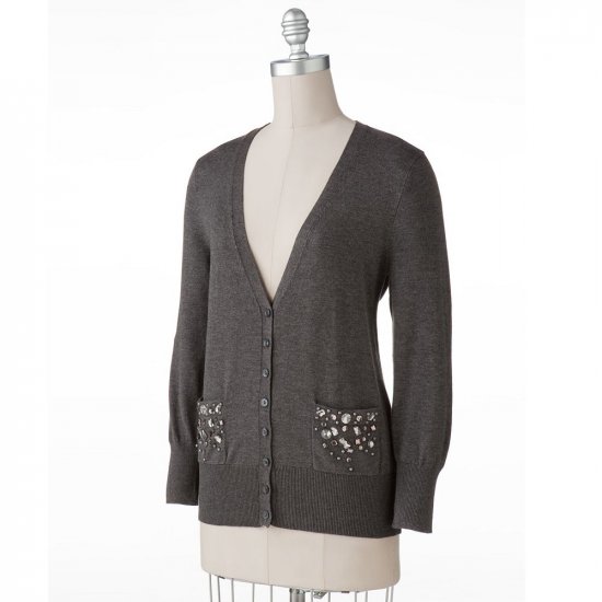 Womens Charcoal Gray Boyfriend Style Cardigan Sweater by Apt. 9 Size ...