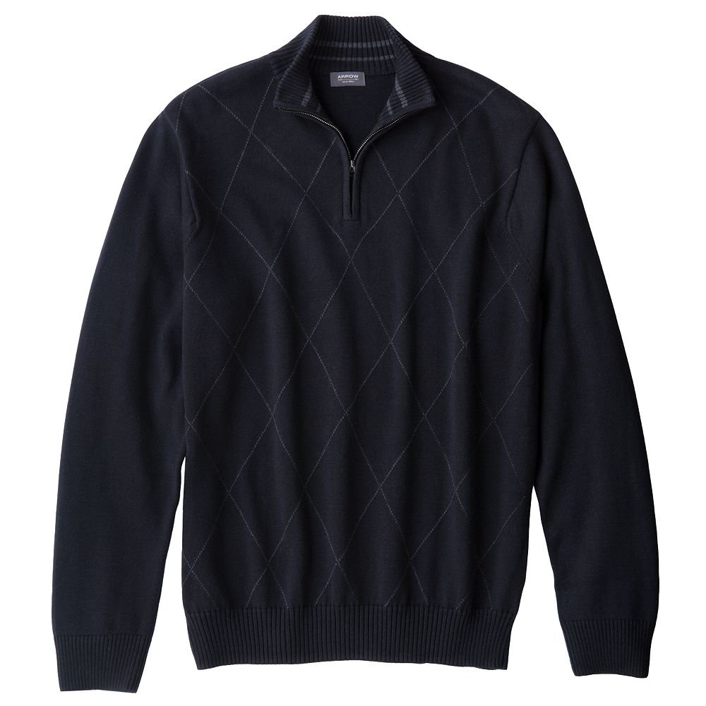 Mens Arrow Brand Argyle 1/4 Zip Sweater Black Small S $65 NEW