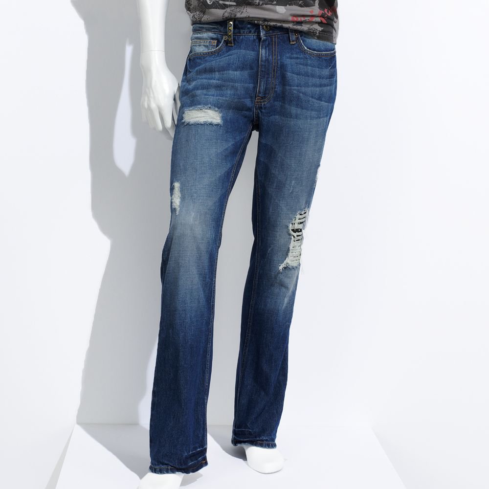 Mens Authentic Icon Destructed Slim Bootcut Jeans 5 Pocket 34 x 30 $86 NEW