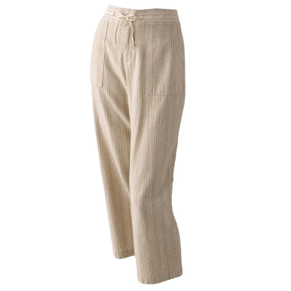 NEW Lee Womens Striped Linen Capris Capri Pants Sz. 6 Khaki