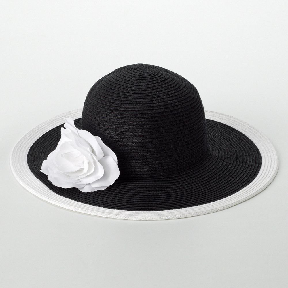 Croft & Barrow Black Packable Floral Floppy Straw Hat NEW