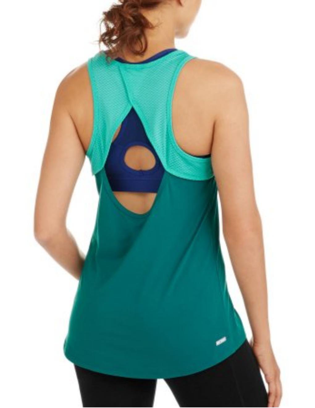 NEW Danskin Now Active Mesh Detail Tank With Reflective Tape Teal Small