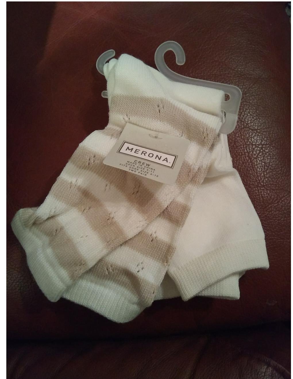 New Lot of 2 Crew Length Socks Tan Stripe & Cream by Merona Sz 4-10 ...