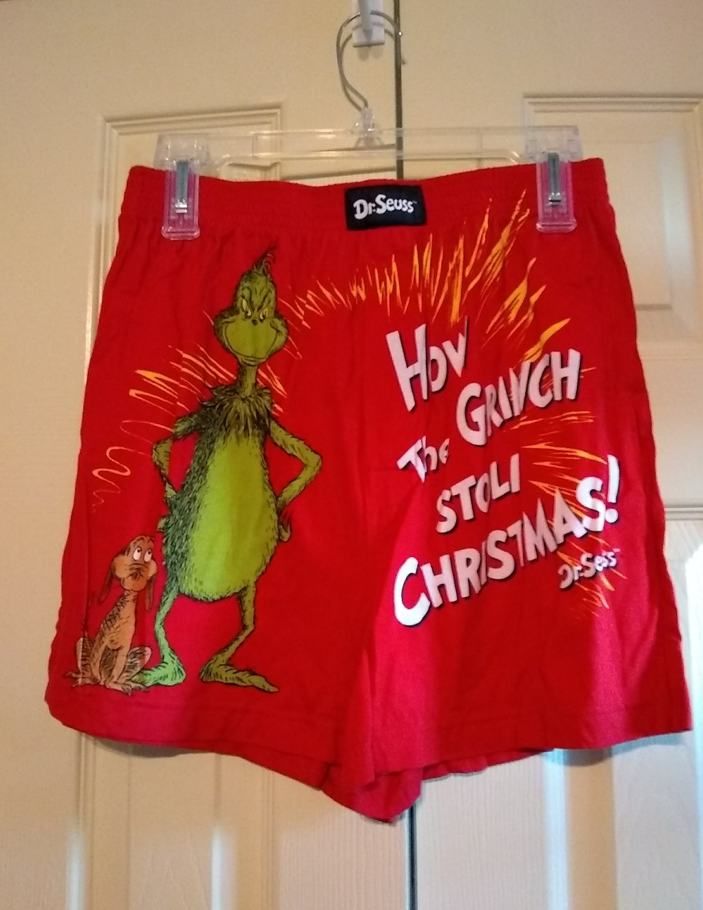 NEW Medium M Dr Seuss GRINCH Holiday Christmas BOXER Sleep SHORTS MERRY ...