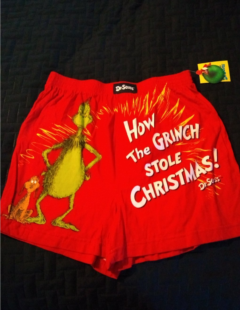 NEW Medium M Dr Seuss GRINCH Holiday Christmas BOXER Sleep SHORTS MERRY ...