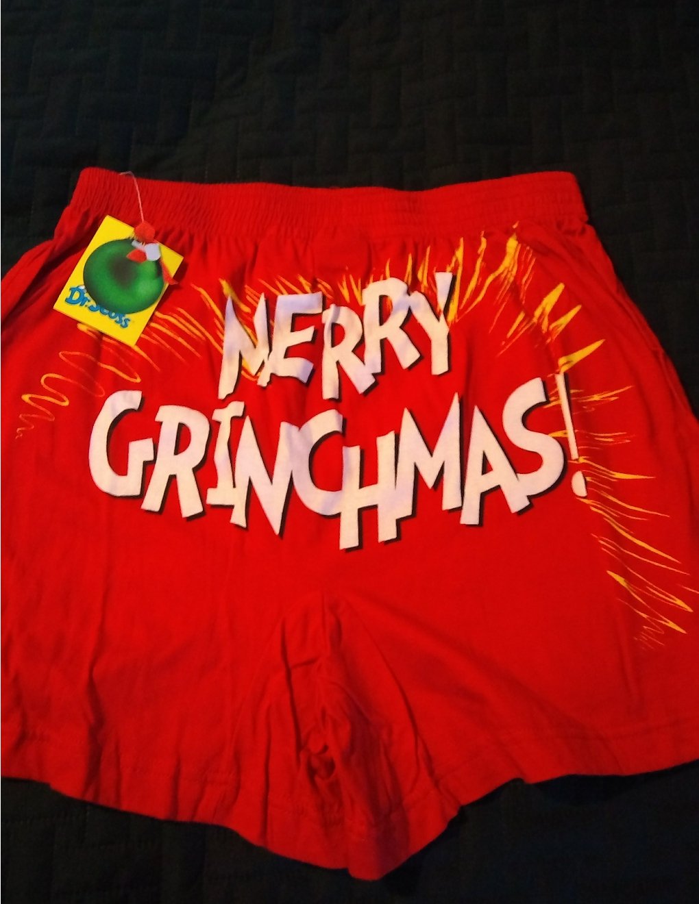 NEW Medium M Dr Seuss GRINCH Holiday Christmas BOXER Sleep SHORTS MERRY ...
