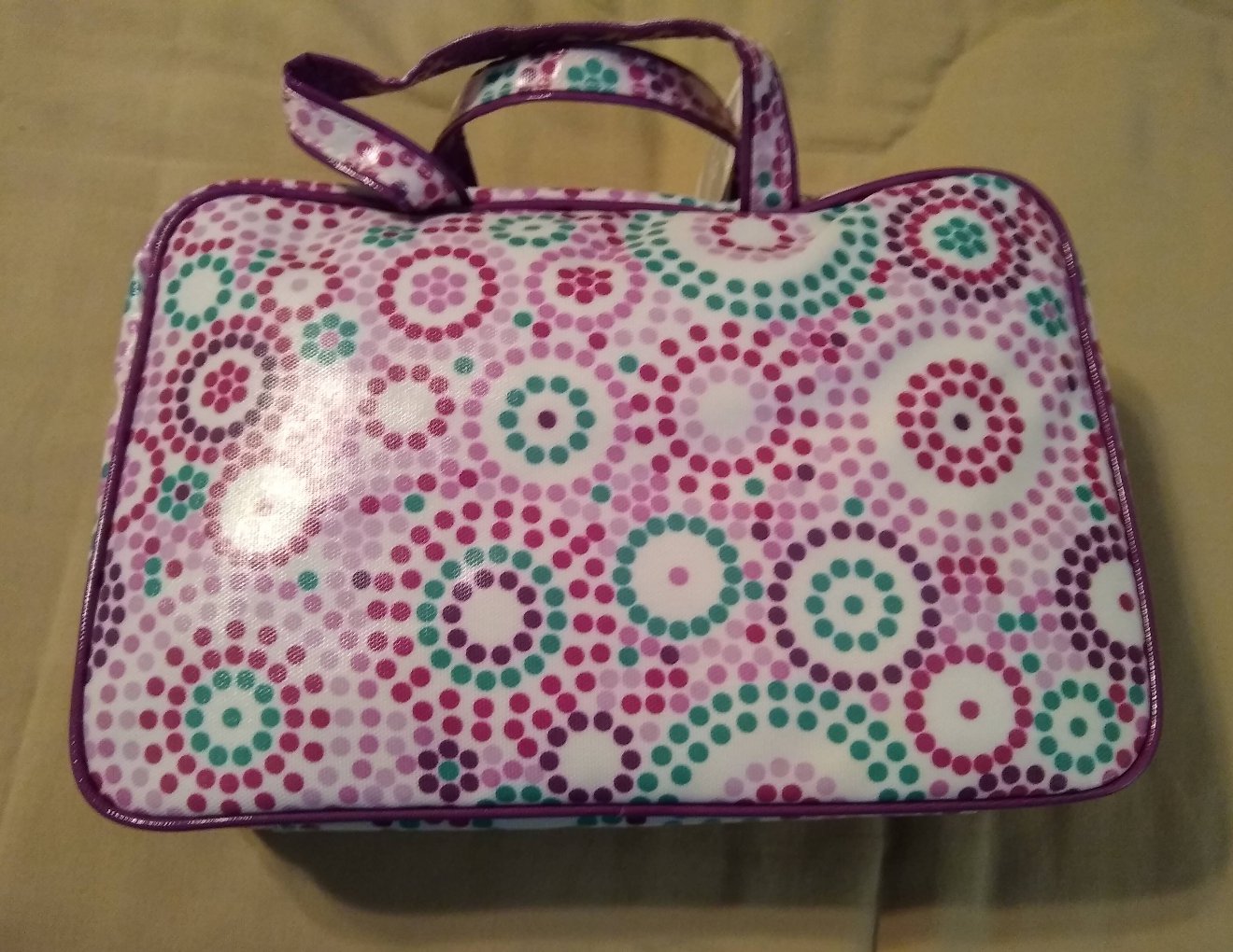 NEW Modella Travel Large Cosmetic Double Handled Case Bag Circle Dot ...