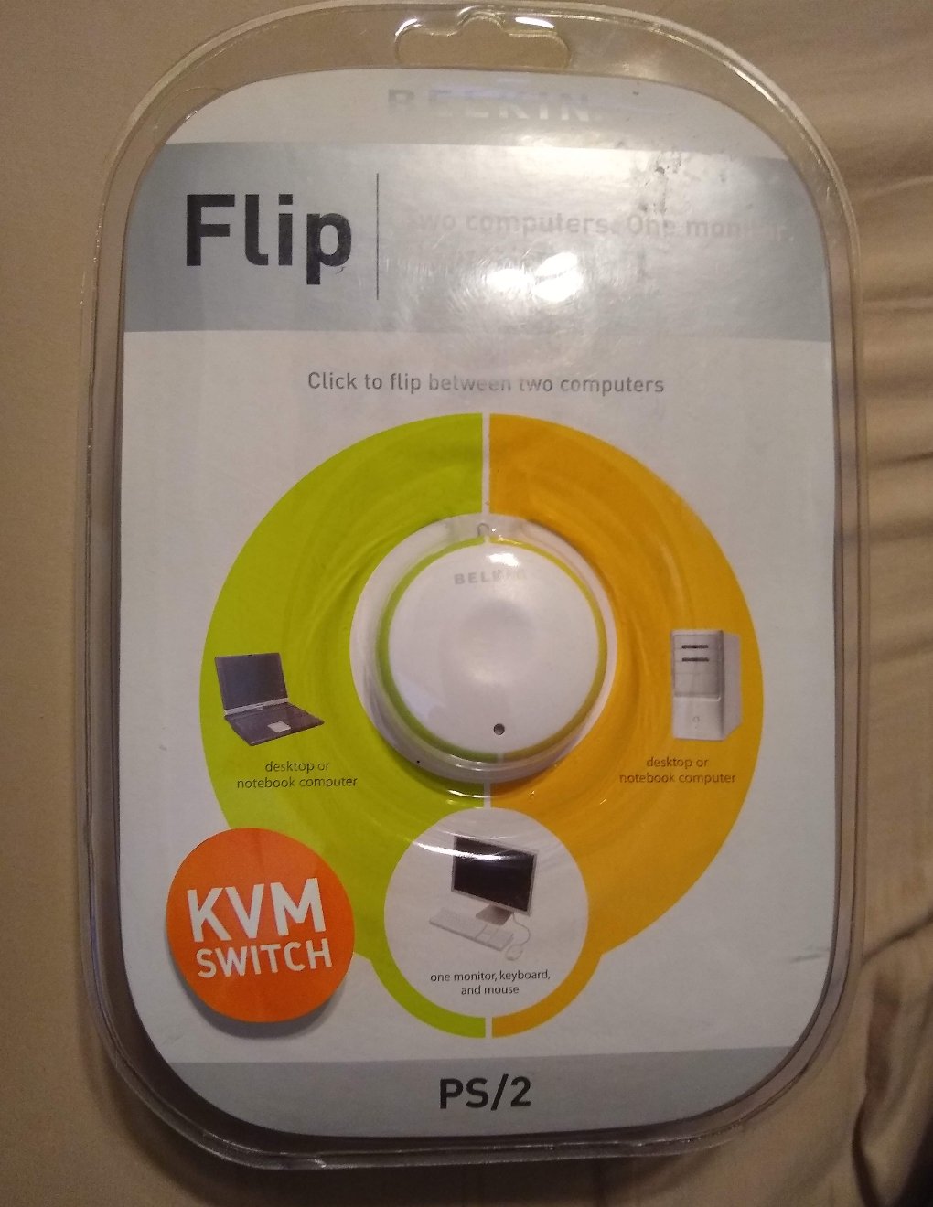NOS Sealed in Package Belkin Flip 2 Port PS/2 KVM Switch w/ Audio F1DG102P