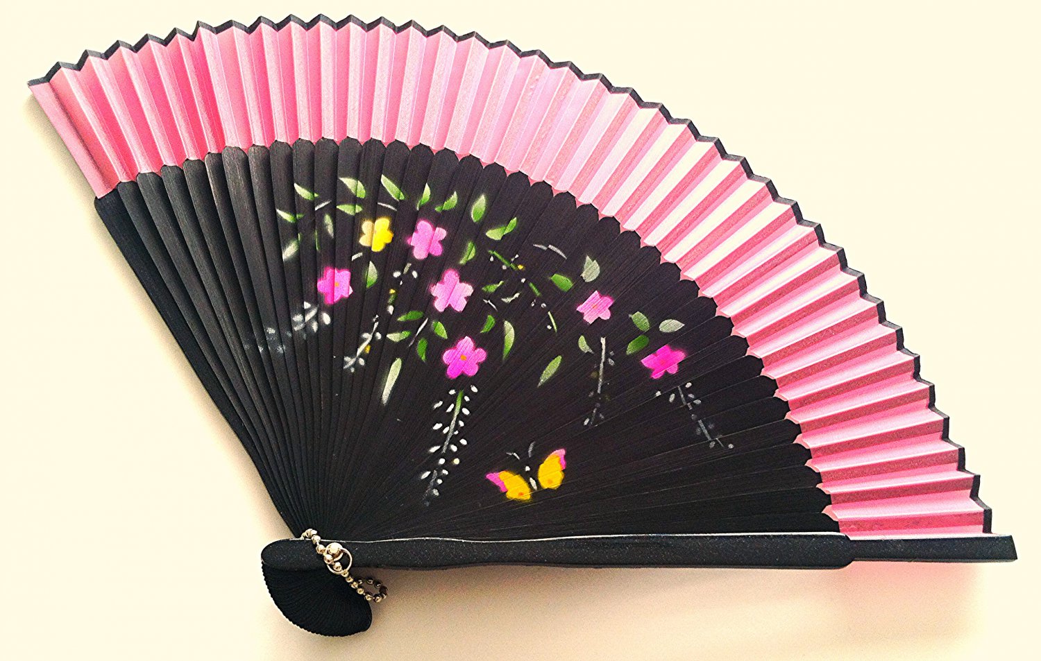 Bamboo Folding Handfan 201048 Bright Pink Color with Butterfly and ...