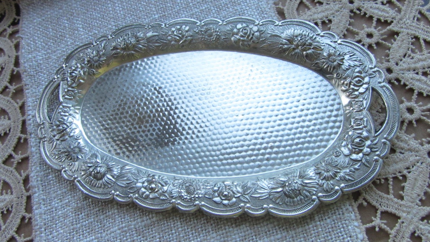 Oval Metal Tea Tray, Vintage Metal Small Tray for tea ceremony, Silver ...