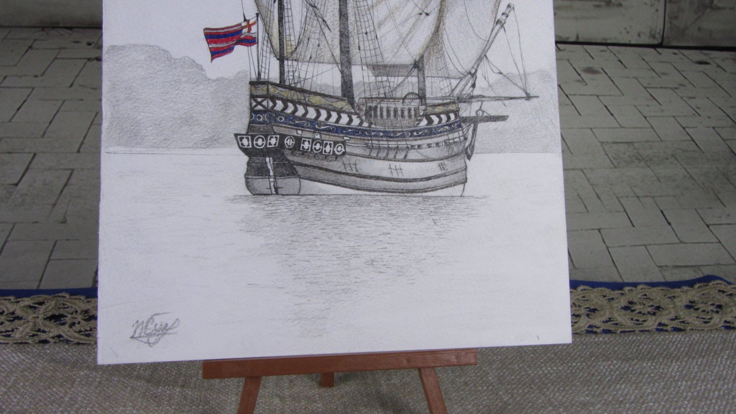 Colored Pen And Pencil Britain Battle Ship In The Sea Drawing, A4 ...