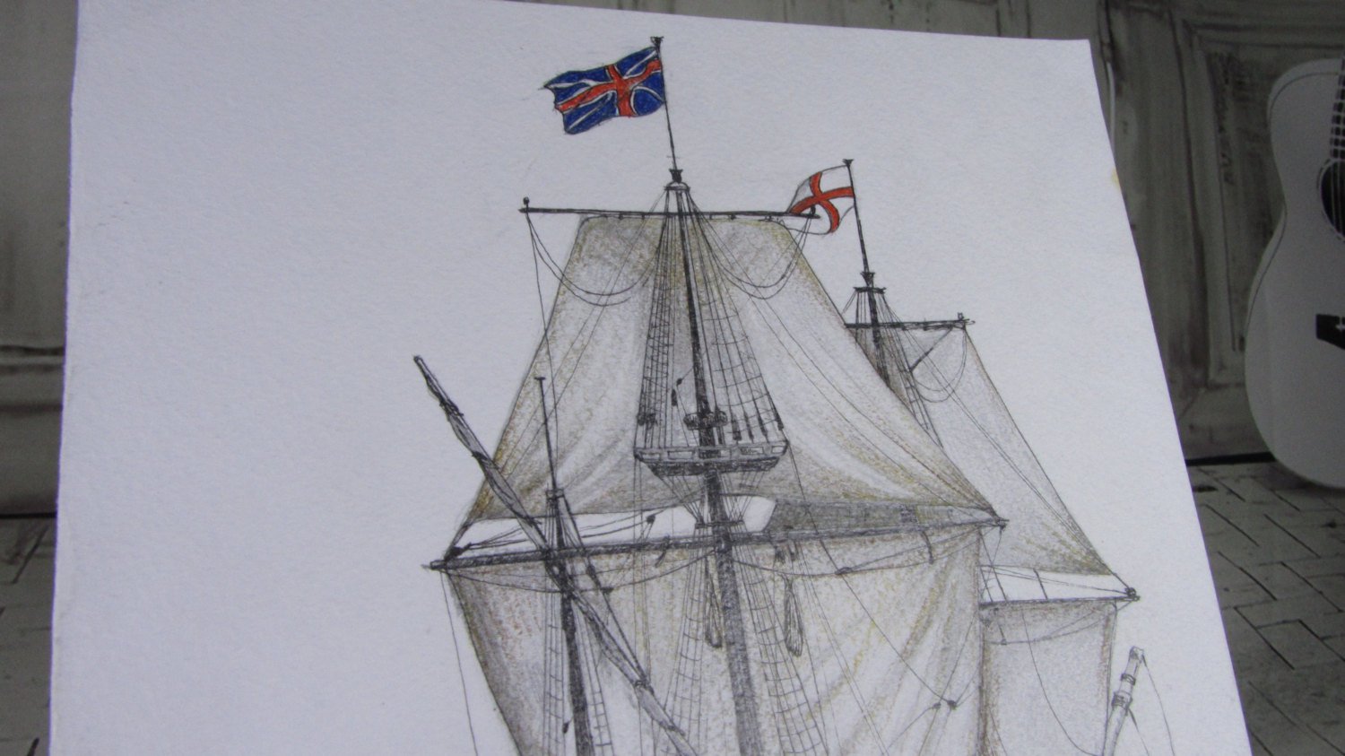 Colored Pen And Pencil Britain Battle Ship In The Sea Drawing, A4 ...