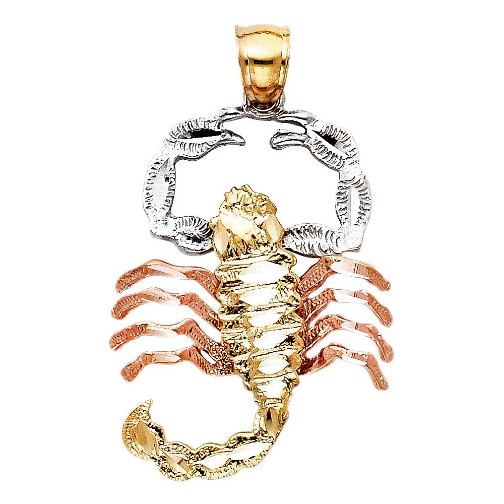 14k Multi Tone Gold Fancy Designer Scorpion Diamond Cut Poison Charm ...