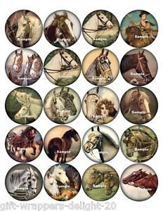 20 x Round Gift Tags or Cupcake Toppers .. Horses ... Party .. Birthday