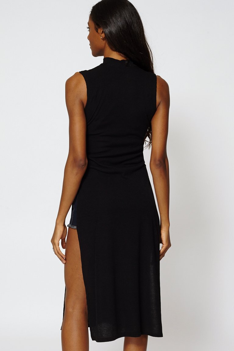 Ribbed Sleeveless Side Slit Tunic Long Top (RP193775)