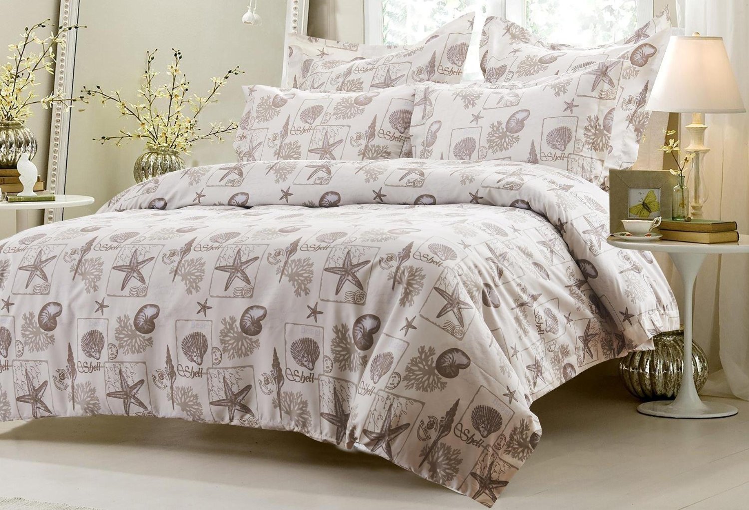 6pc Seashell Beige Bedding Set-Includes Comforter and Duvet Cover Set ...