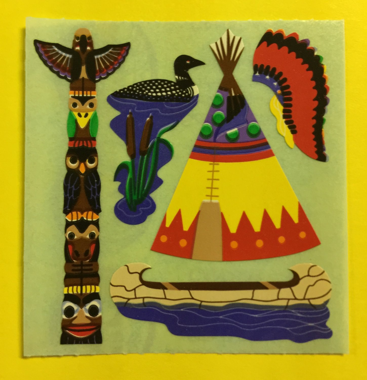 Sandylion Native Indians Totem Pole Tent Loon Canoe Head Dress Stickers ...