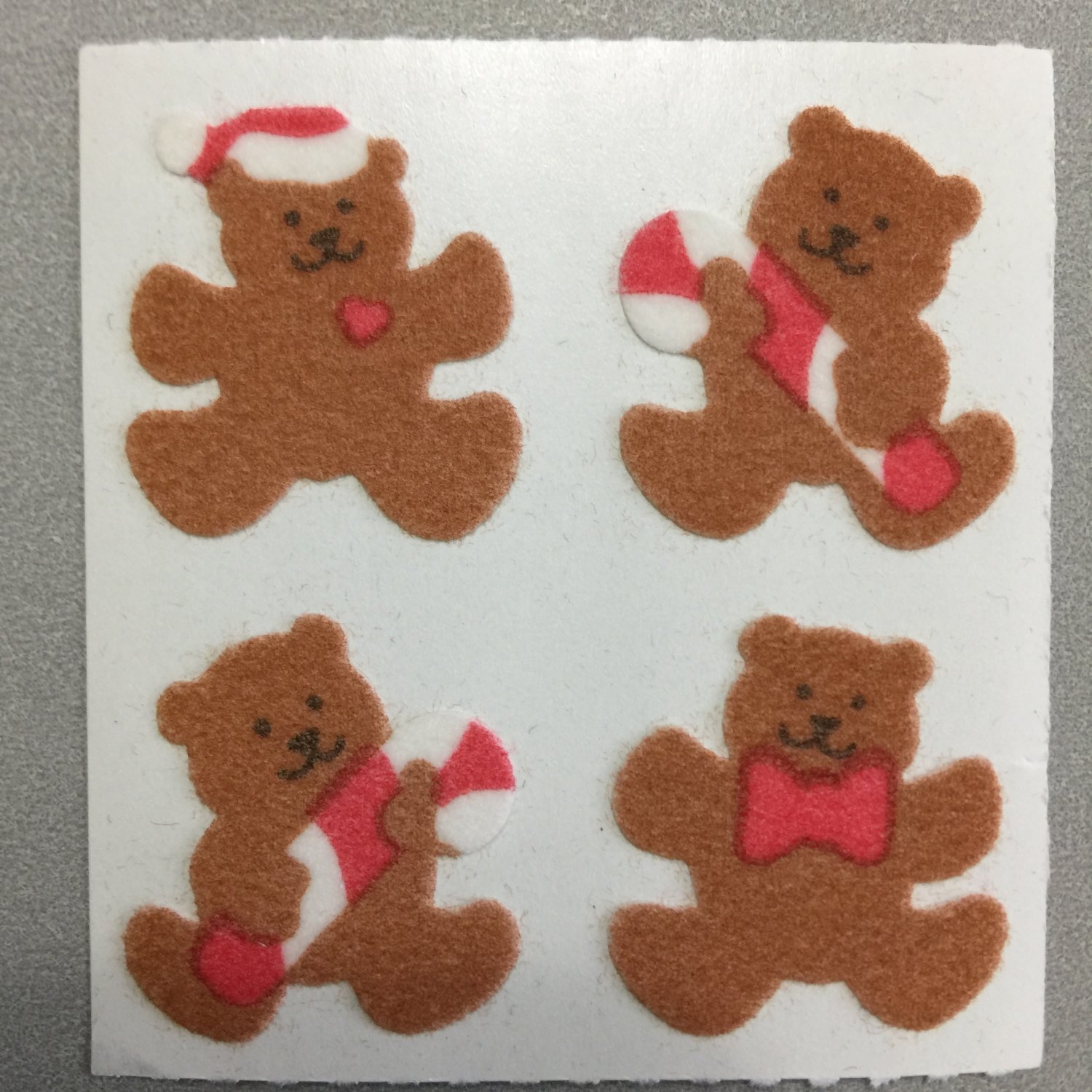 Sandylion Fuzzy Christmas Stickers Teddy Bear with Candy Canes and Bows ...