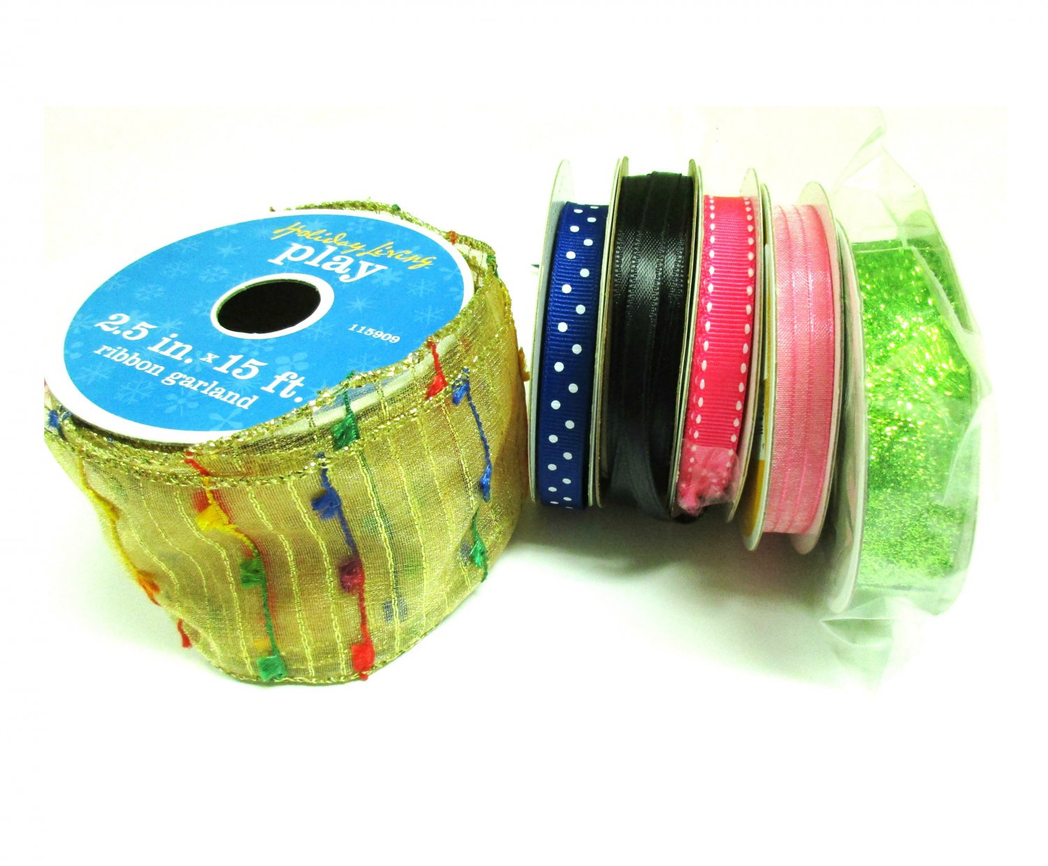 7 Craft Ribbon Spools Mesh & Grosgrain 3/8" + 5/8" + 2.5" Gold Pink ...