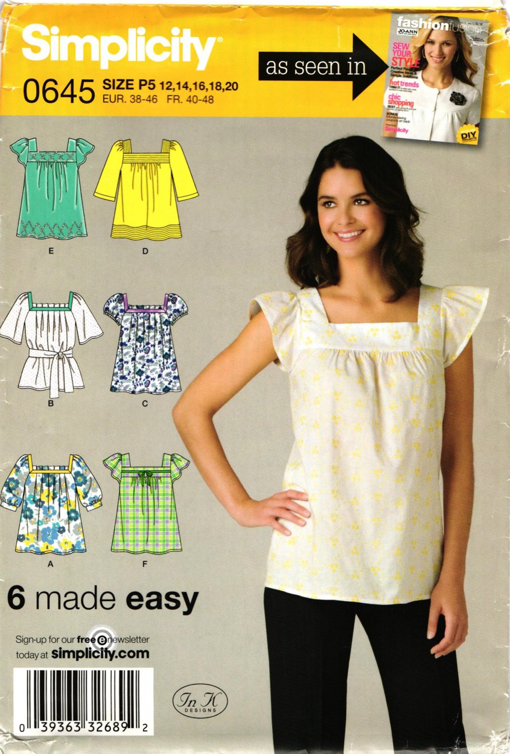 Simplicity 0645 Six Easy Peasant Style Tops Sewing Pattern 12-20