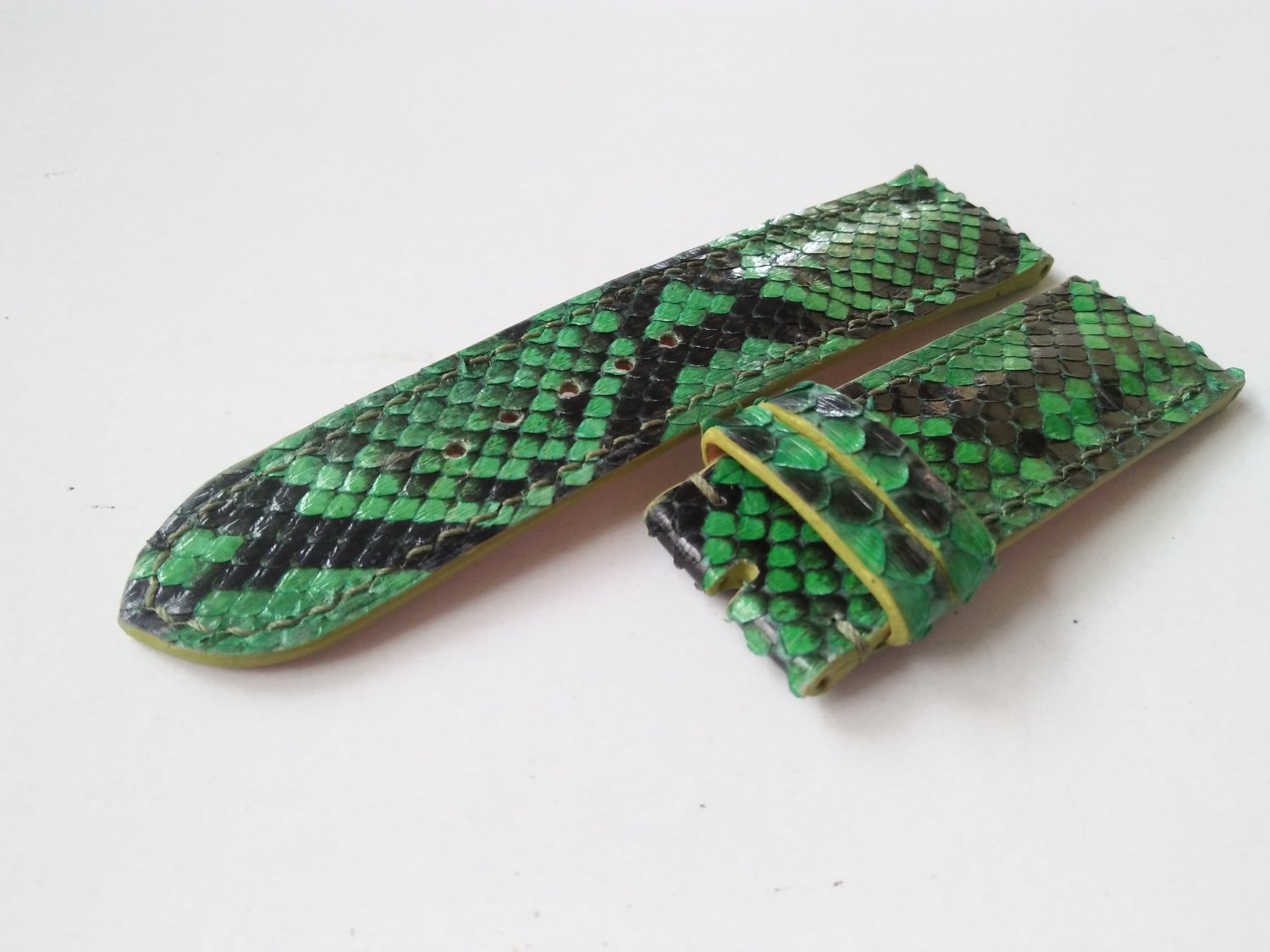 Genuine Python Leather Watch Strap. Handmade Green Python Watch Strap