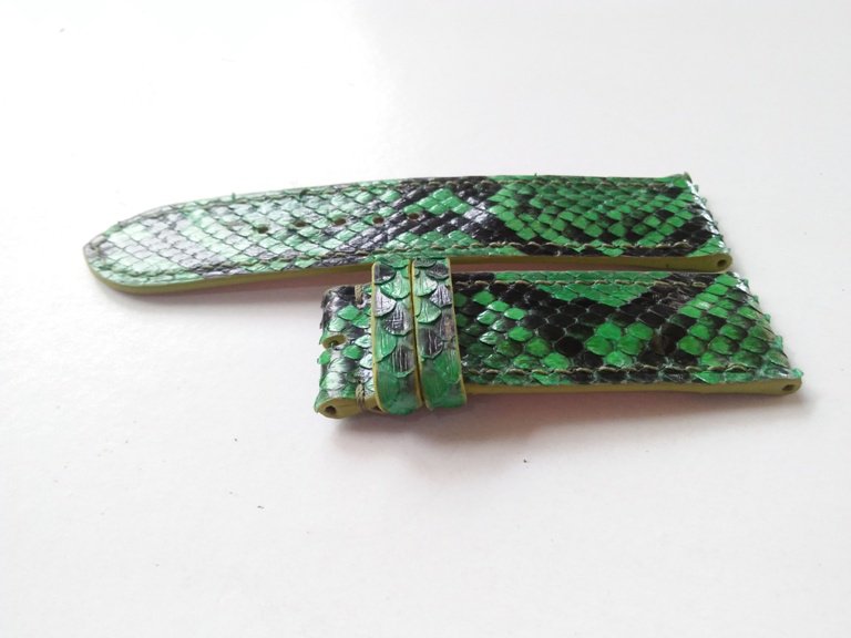 Genuine Python Leather Watch Strap. Handmade Green Python Watch Strap