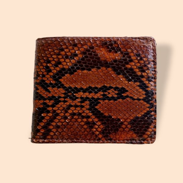Genuine Python Snakeskin Leather Men's Bifold Wallet - Brown 2