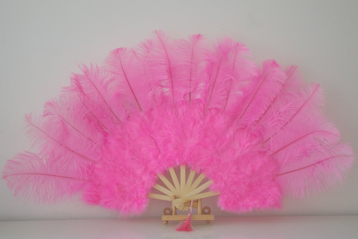 Pink Marabou Fan Large Feather Fan Burlesque Fan 21" x 38"