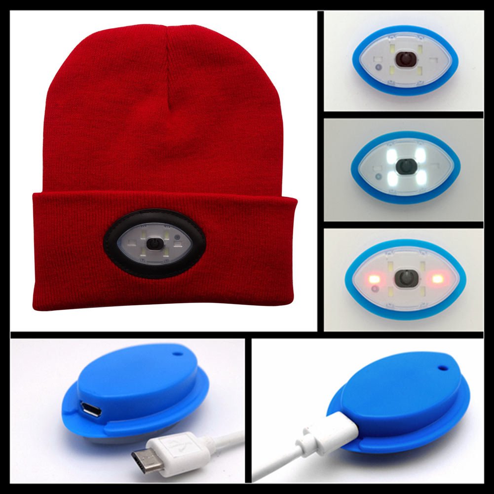 TOQUE/BEANIE With 5 LED lights - RED