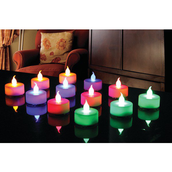 NORTHPOINT GM8245 12-Piece Multicolored LED Tealight Set with 3 Batteries