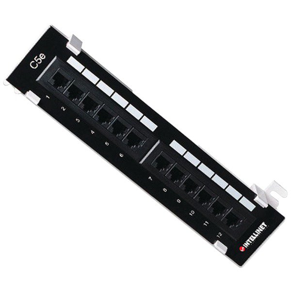 INTELLINET 162470 CAT-5E UTP Wall-Mount Patch Panel, 12 Port