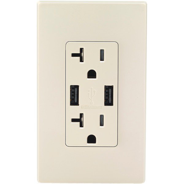 LEVITON T5832-T Combo Duplex Receptacle & 20-Amp USB Charger (Light Almond)