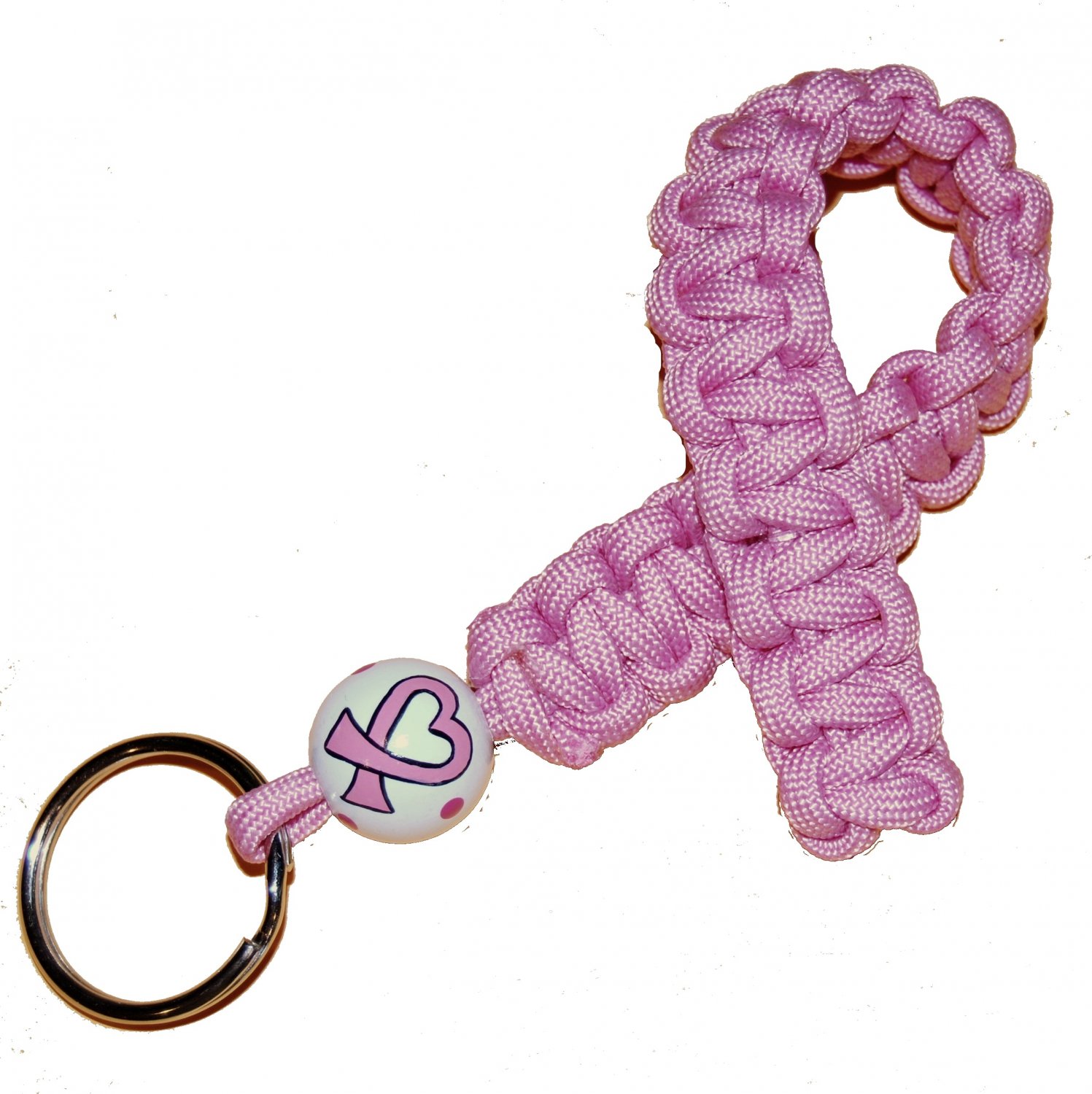 Hand Painted Pink Ribbon Heart Awareness Paracord Keychain