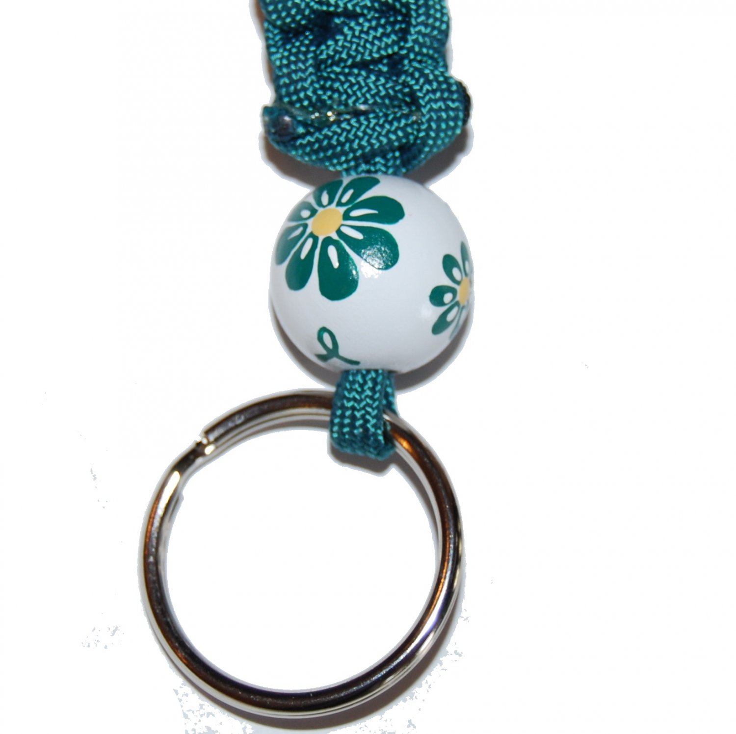 Hand-Painted Teal Ribbon Awareness Paracord Keychain