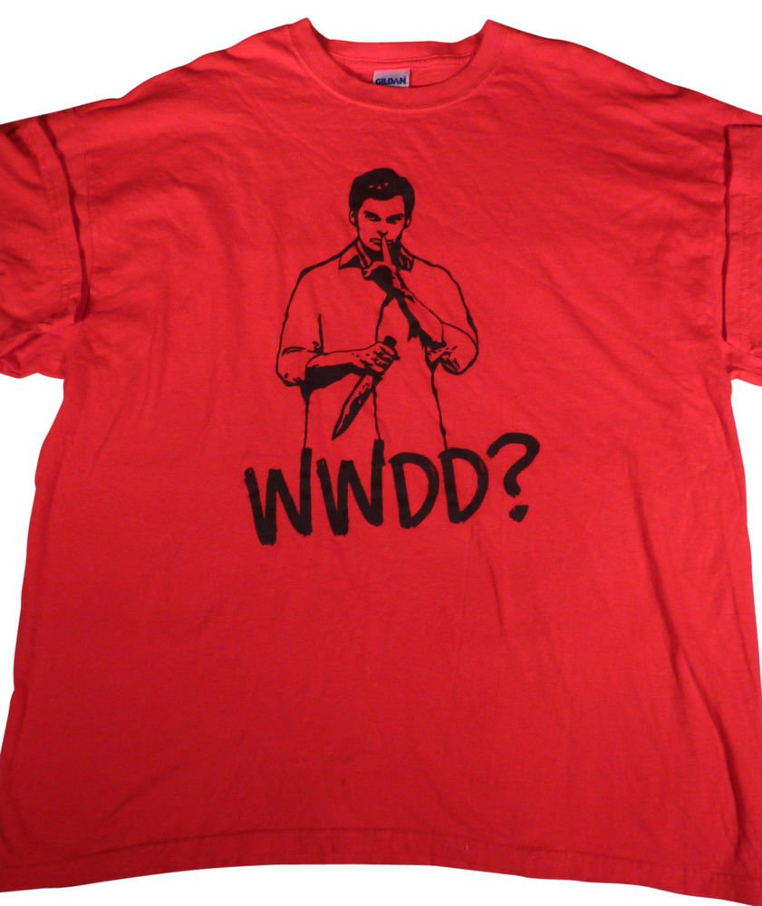 What Would Dexter Do WWDD? Cartoon Dexter Face Holding Knife Red Shirt ...