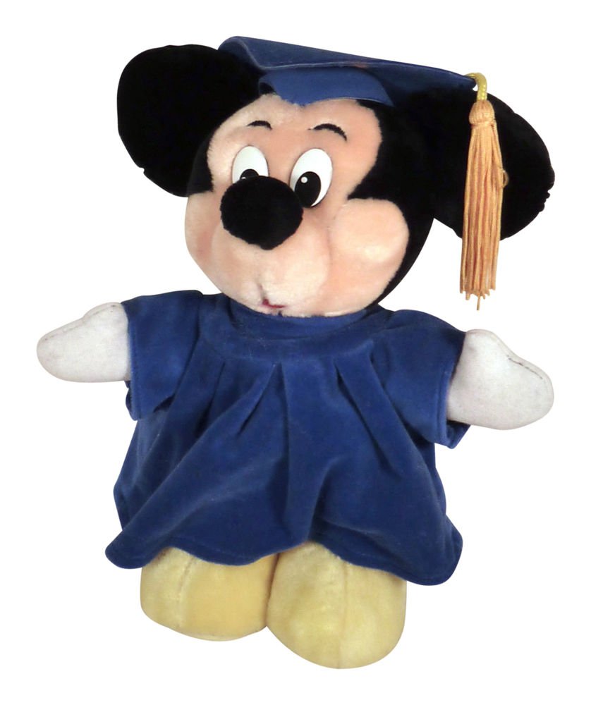 DISNEY Mickey Mouse Blue Graduation Cap Gown 10" Stuffed Plush Toy ...
