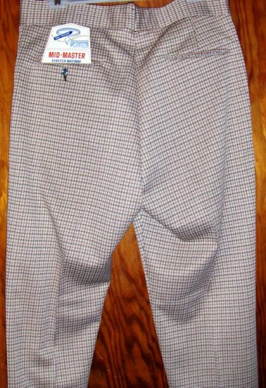 70s NERD BOY GEEKY Plaid Polyester Mens Dress Pants 36 MINT NOS