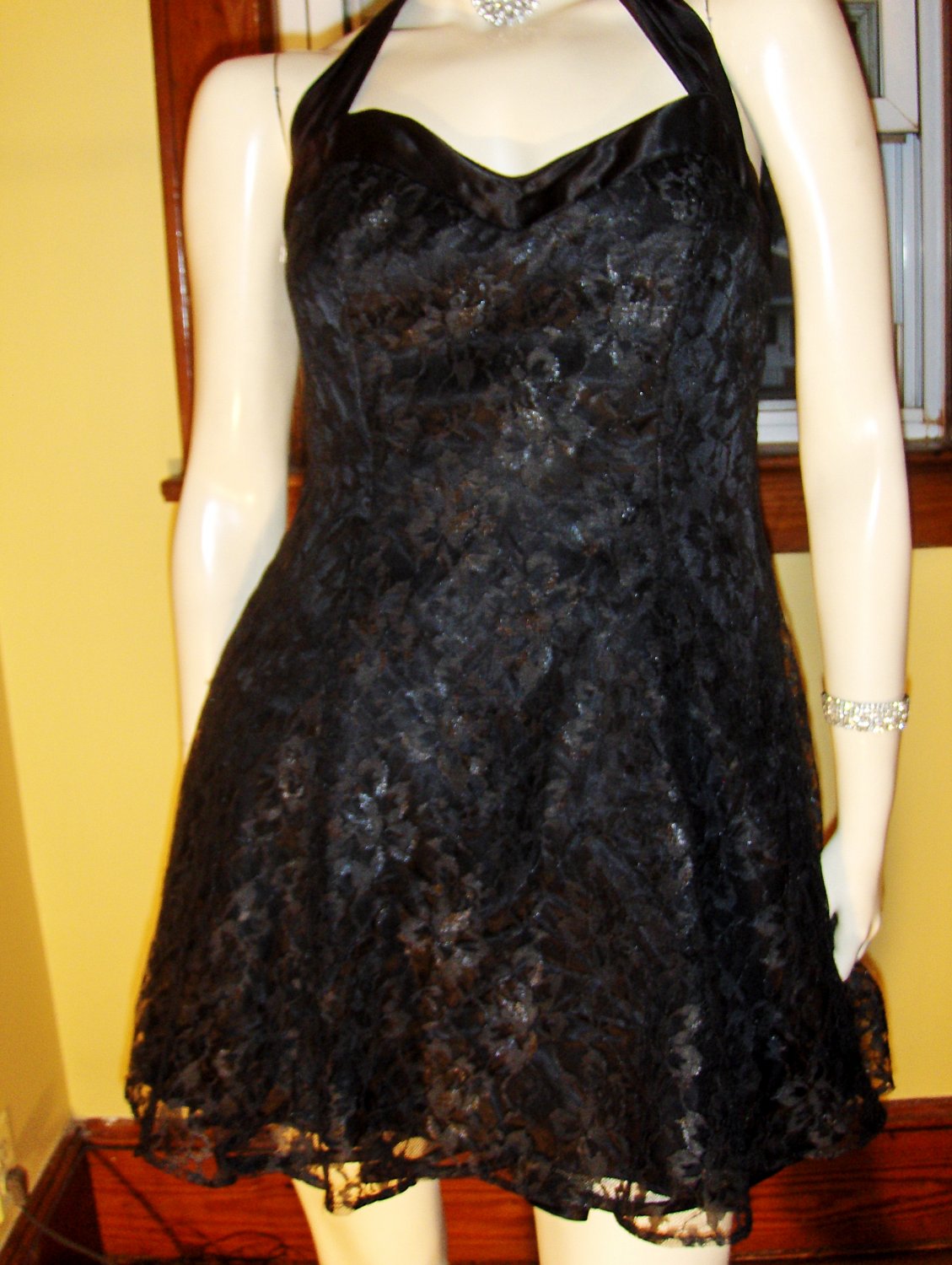 80s VAMP Sexy Sheer Black Lace Party Girl Halter Mini Dress vintage ...