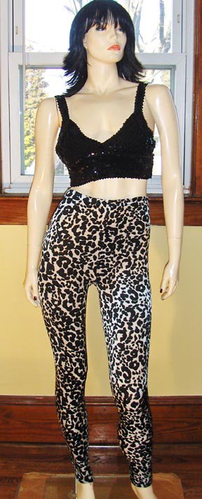 80s Catgirl Rocker Chick Sexy Leopard Kitty Print Velvet Skinny ...