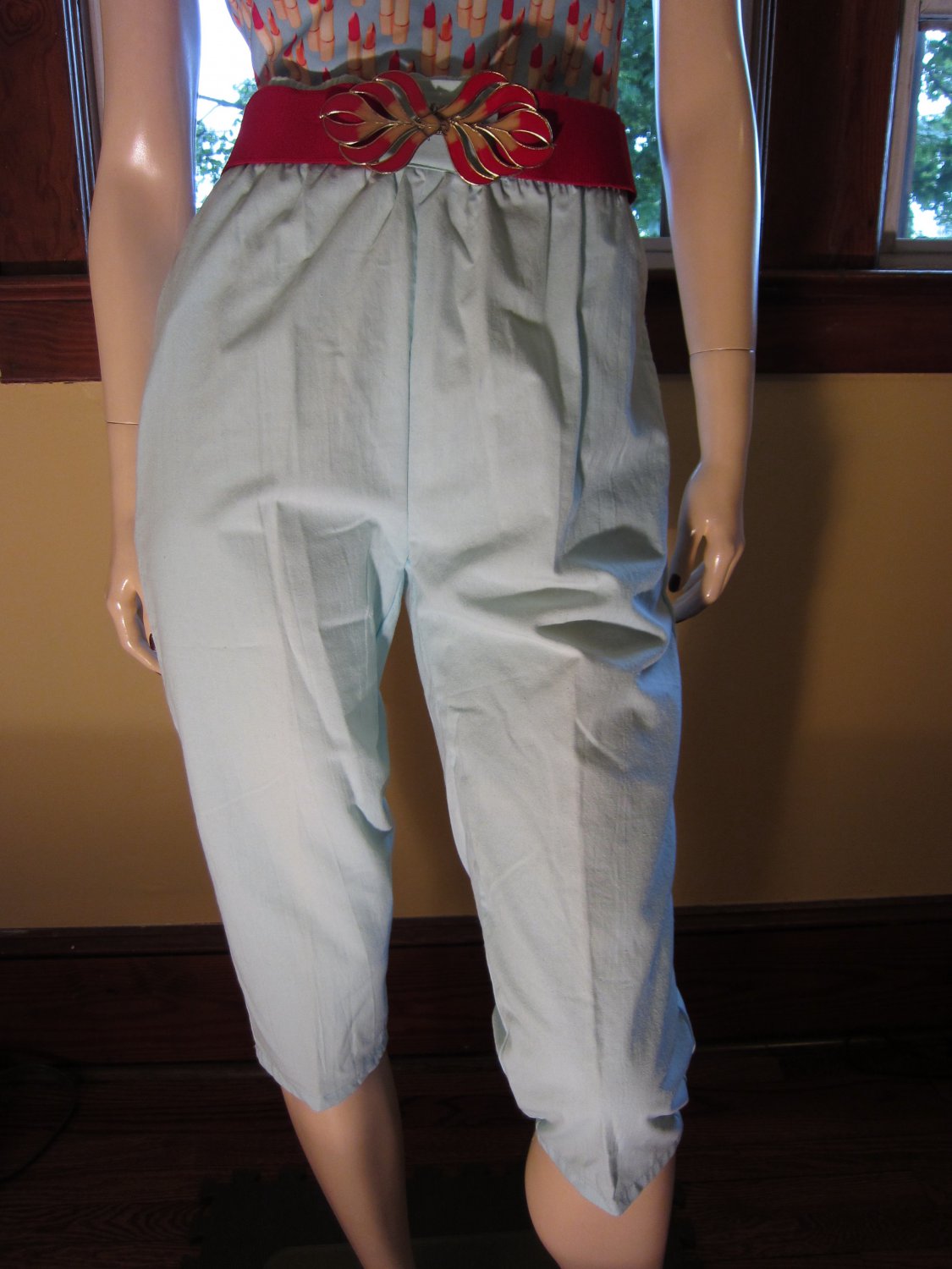 Vintage 80s Dreamy Aqua Blue Preppy High Waisted Capri Pants Sz. S/M