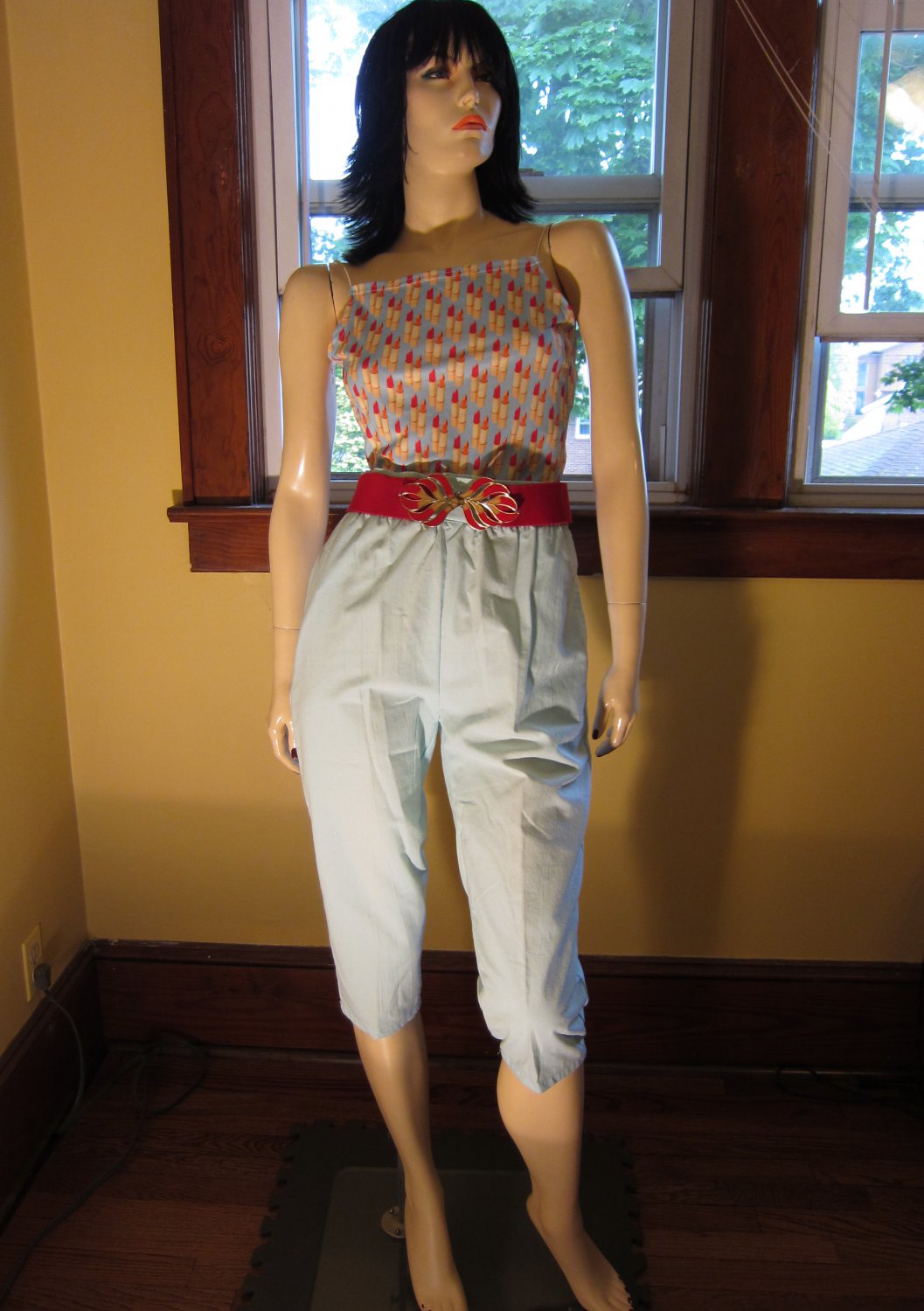 Vintage 80s Dreamy Aqua Blue Preppy High Waisted Capri Pants Sz. S/M