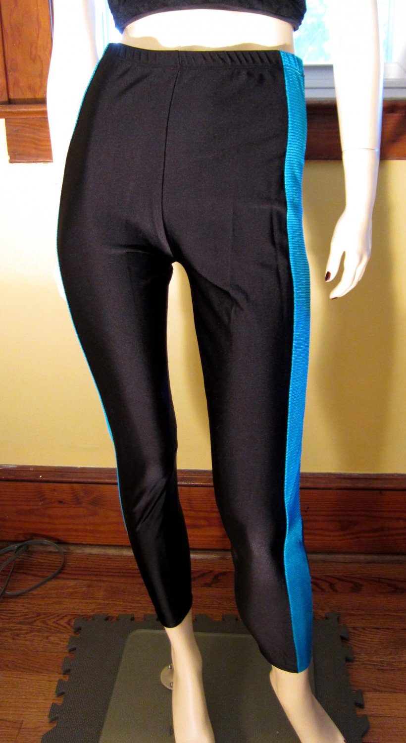Vintage 80s Aerobics Lover Black and Blue Striped Skinny SPANDEX Pants ...