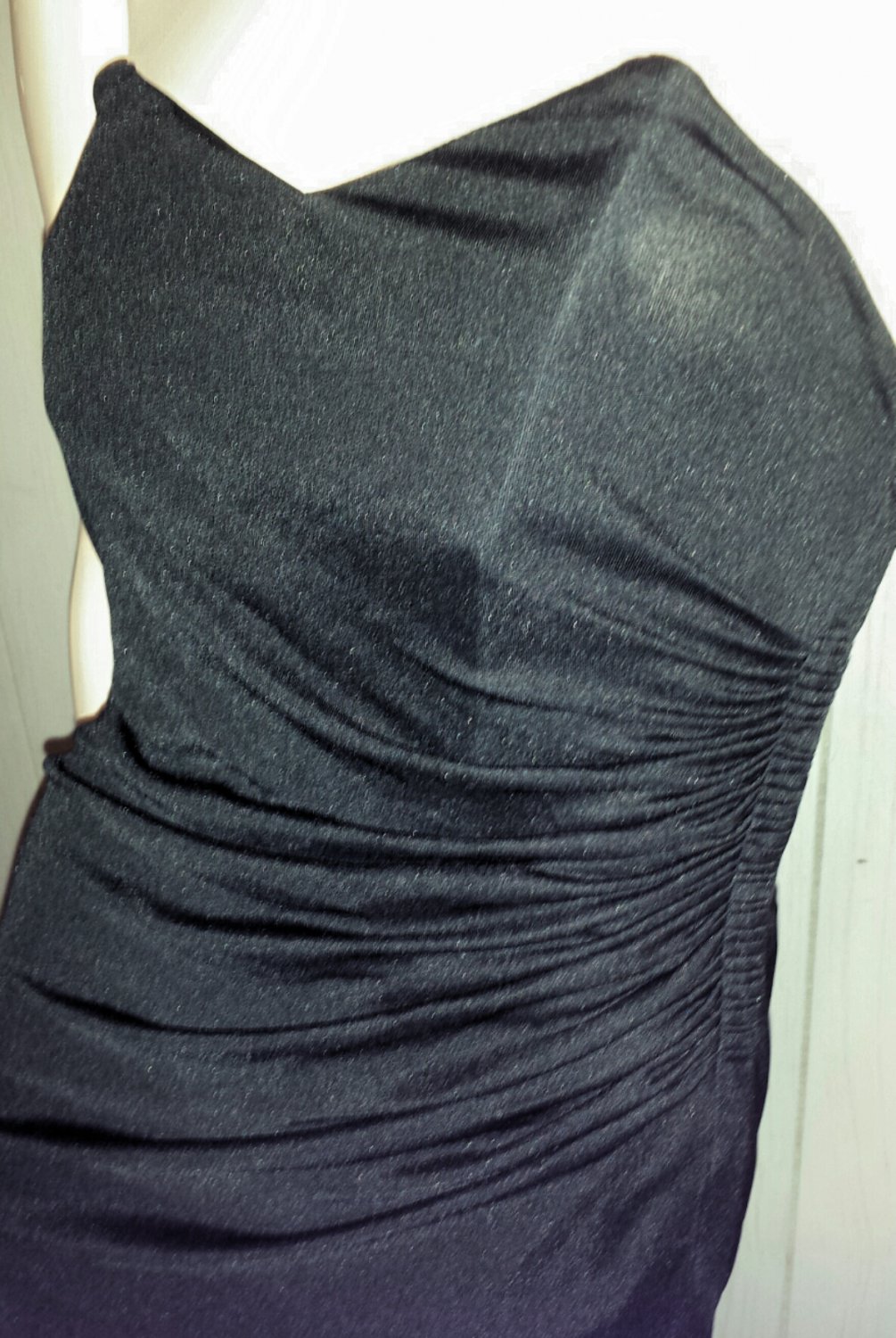 Vintage Vixen Sexy 70s Black Slinky Strapless Disco Vamp Dress Sz 7/8