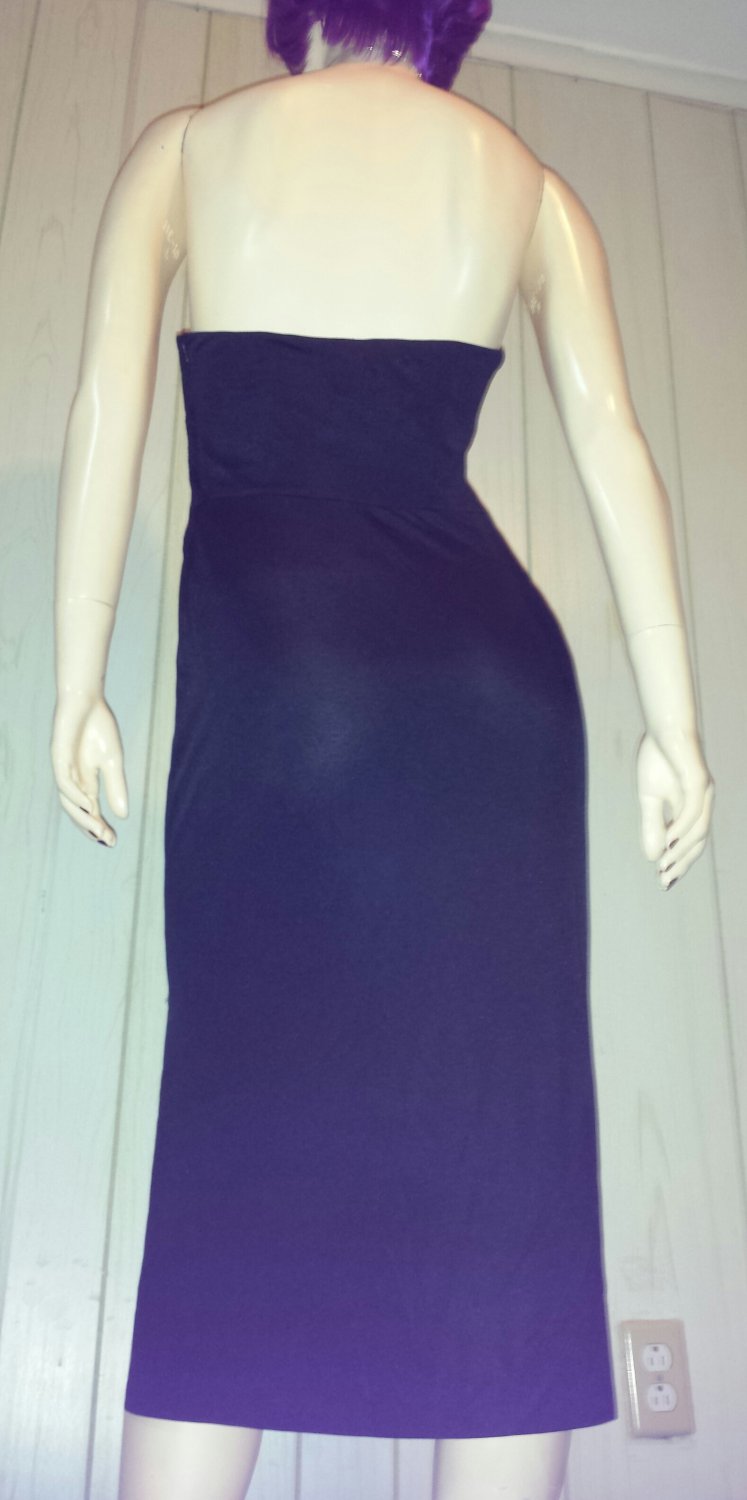 Vintage Vixen Sexy 70s Black Slinky Strapless Disco Vamp Dress Sz 7/8