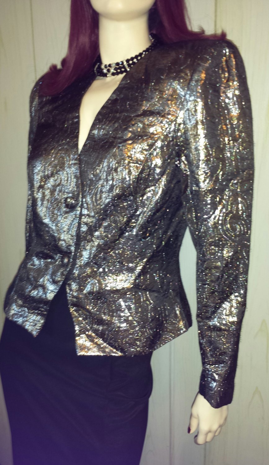 GLAM Vintage 80s Disco Diva Shimmery Silver & Gold Metallic Puff Slv ...